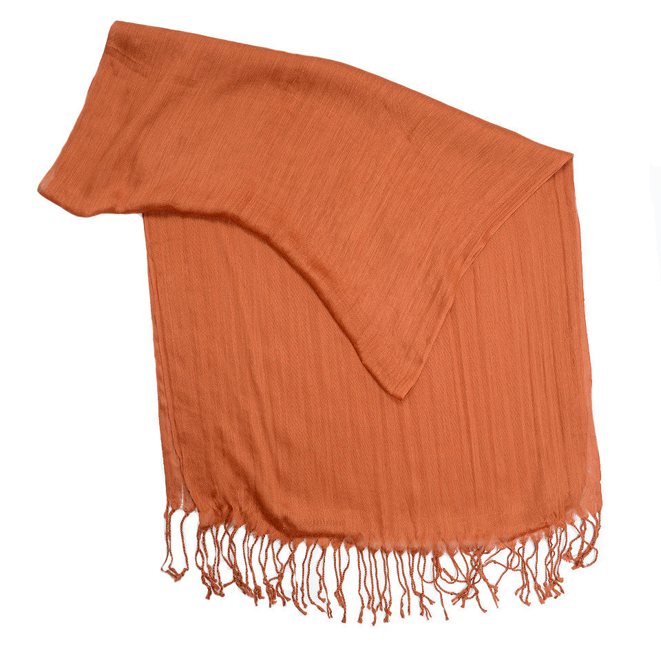Burnt Orange Rapti Fine Gauge Fringe Scarf (1000R) – SuePatrick.com