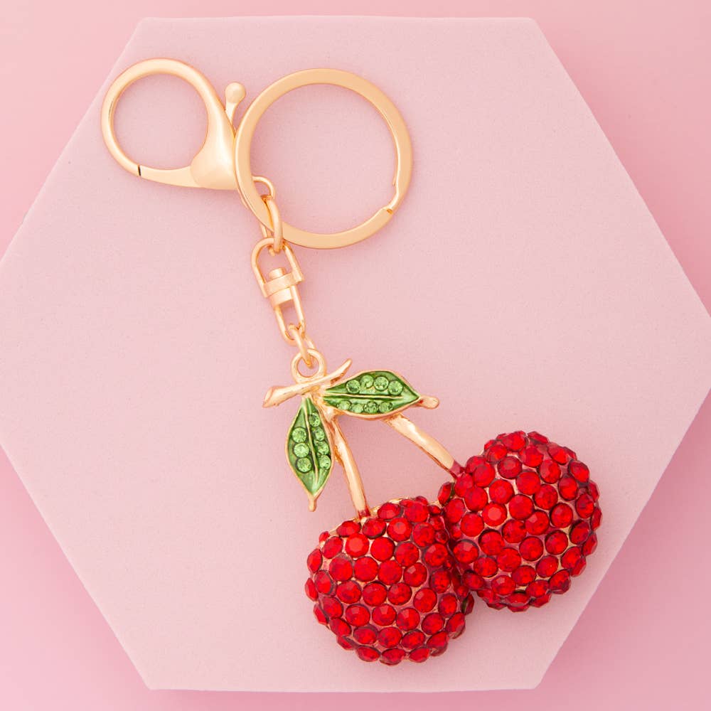 Rhinestone Cherry Keychain with Split Ring and Lobster Clasp ...