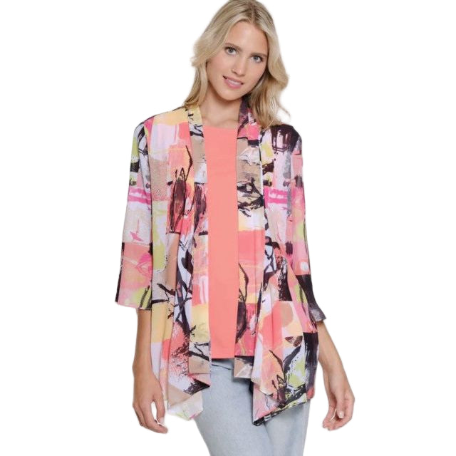 Multiples Flare Sleeve Drapey Open Front Jacket (CORAL) – SuePatrick.com