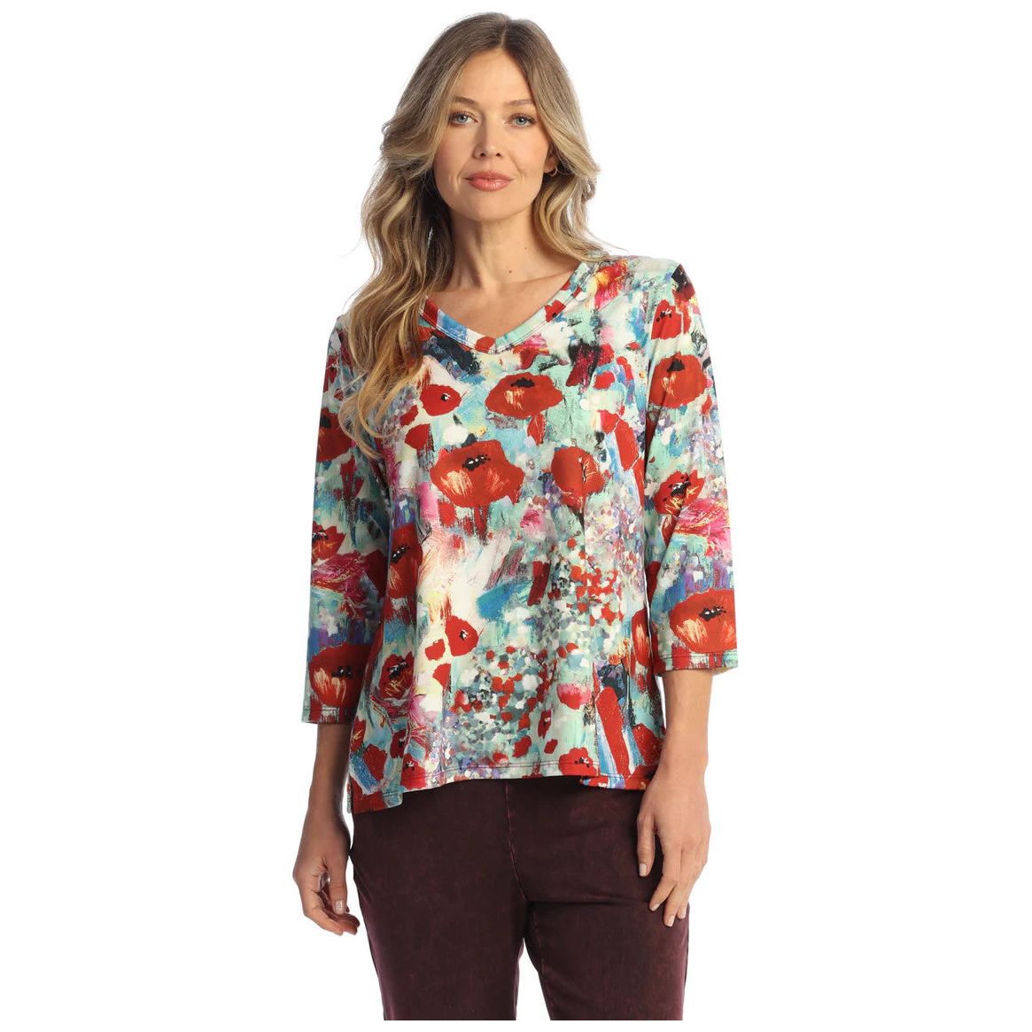 Jess & Jane Prima Poppy Floral Soft Knit V-Neck Top – SuePatrick.com