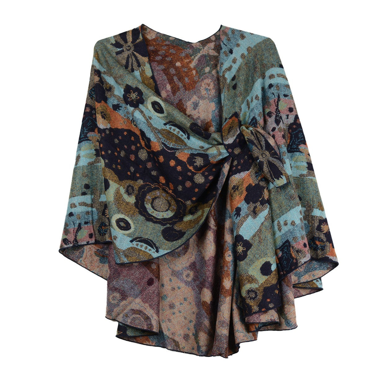 Rapti 100% Cashmere Reverse Loop Shawl (#37) OLV/AQUA – SuePatrick.com