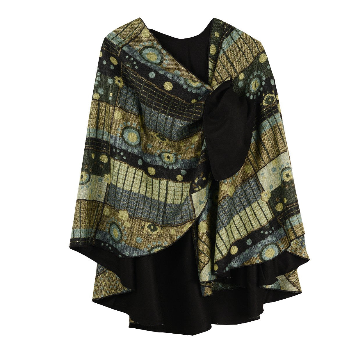 Rapti 100% Cashmere Solid/Print Reversible Loop Shawl (#502) BLK/NEUT ...
