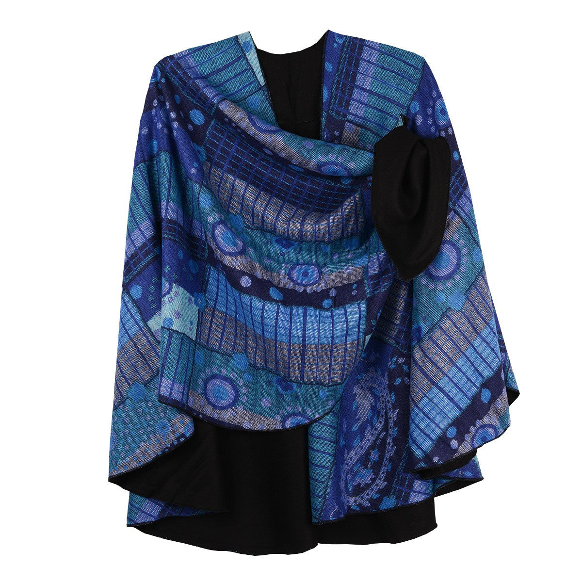 Rapti 100% Cashmere Solid/Print Reversible Loop Shawl (#508) (BLU/BLK ...