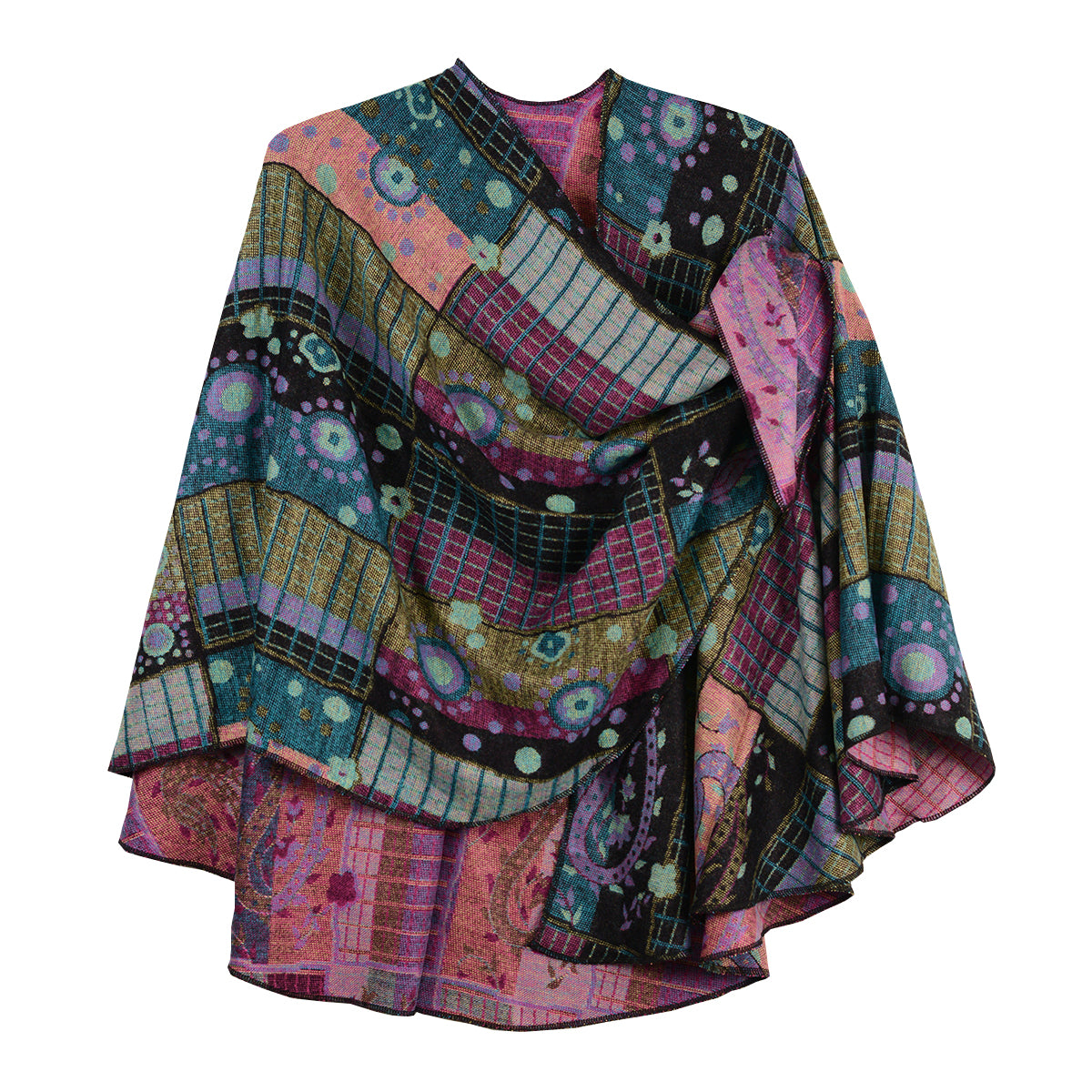 Rapti 100% Cashmere Reversible Loop Shawl (#82)(Black/Turquoise/Purple ...