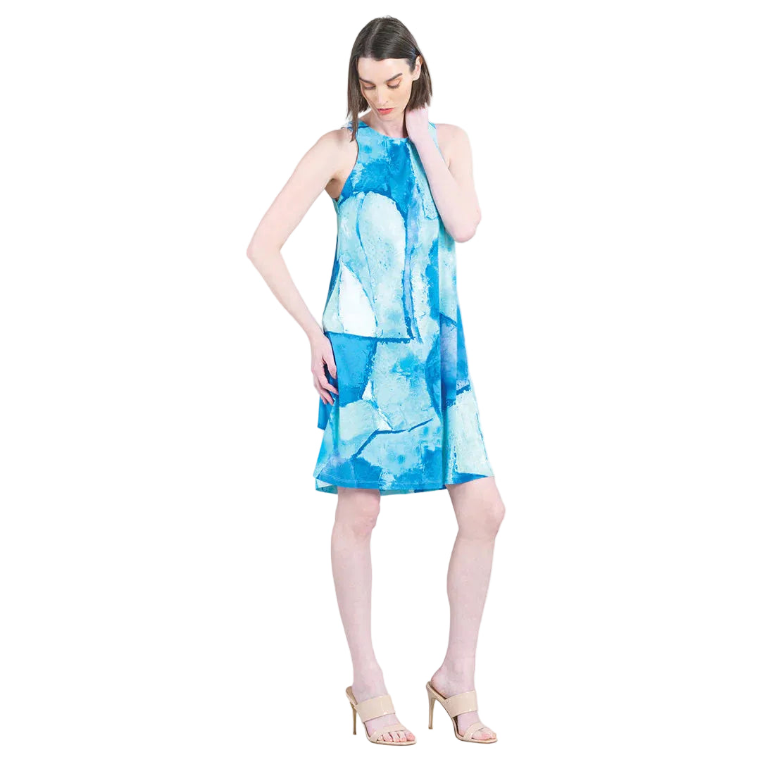 Clara Sun Woo Abstract Water Splash Print Sleeveless Swing Dress (DR52 ...