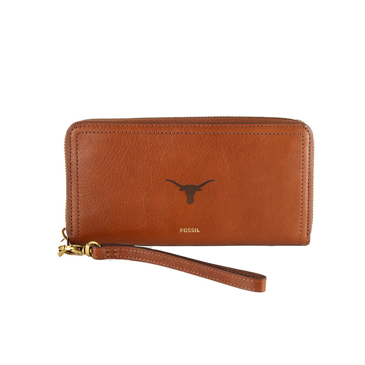 Texas Longhorn Fossil Zip Around Logan Leather Logo Embossed Wallet/Wr ...