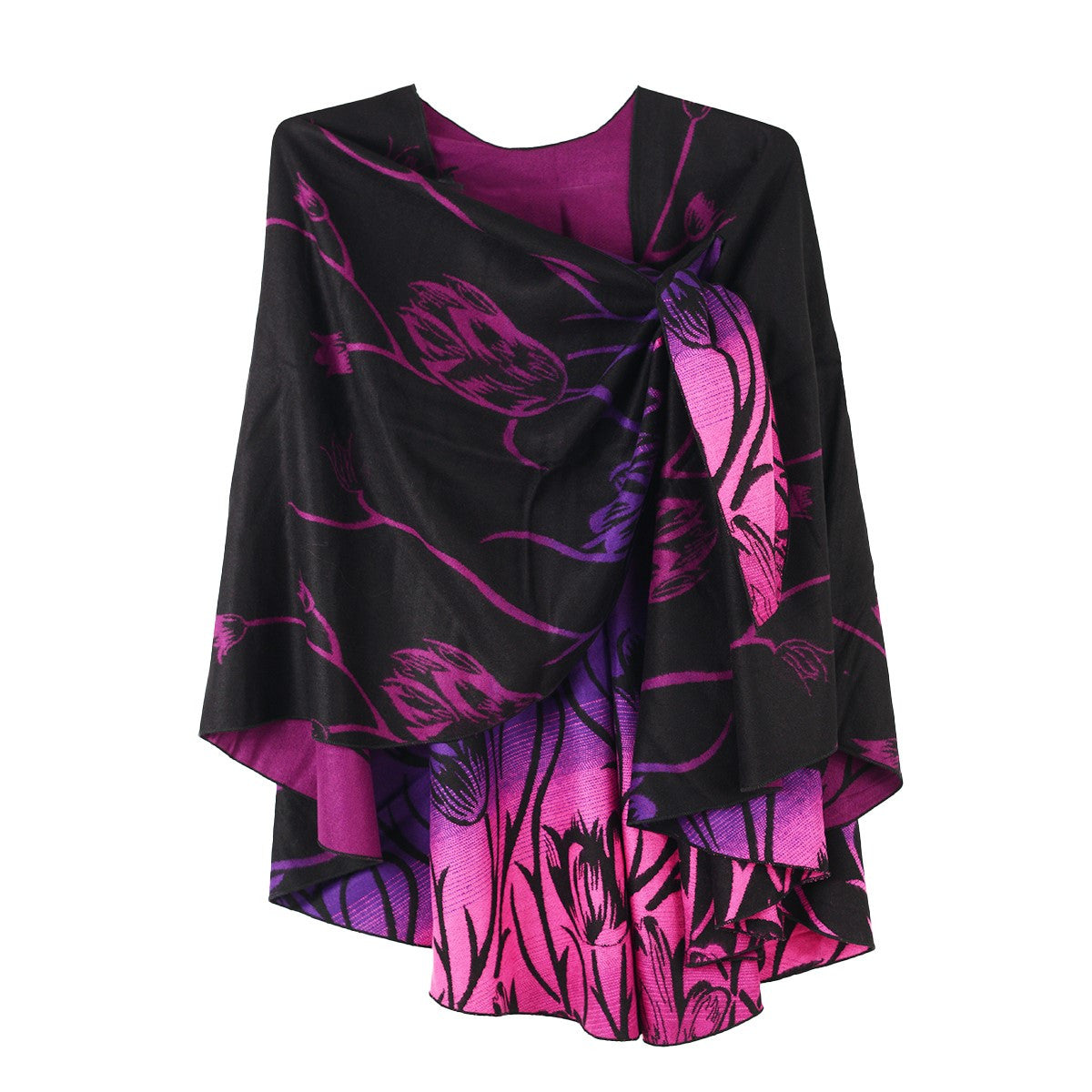Rapti 100% Cashmere Reverse Loop Shawl #40(BLK/OMBREMAGENTA ...