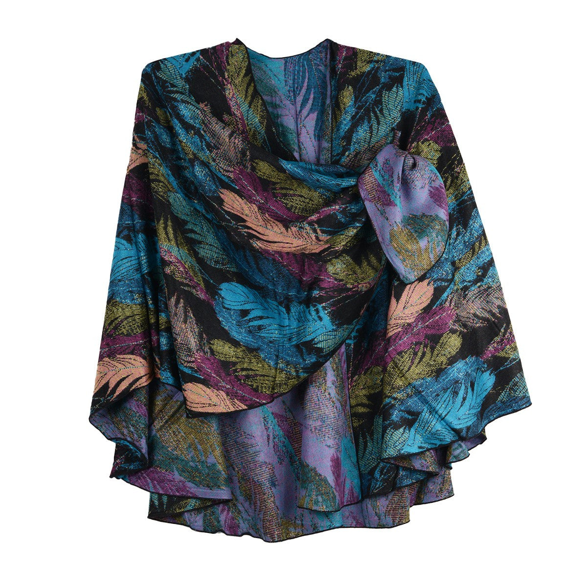 Rapti 100% Cashmere Feathers Reversible Loop Shawl (#44) (BLK/AQUA/PUR ...