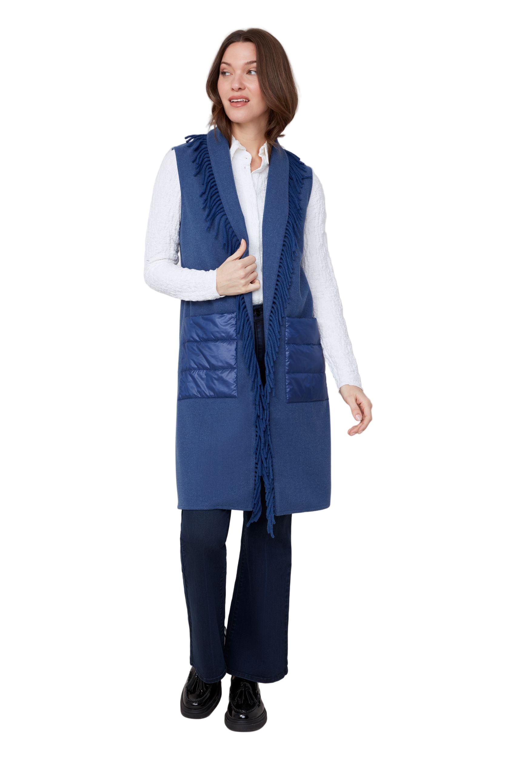 Renuar Oxford Blue Long Knit Vest – SuePatrick.com