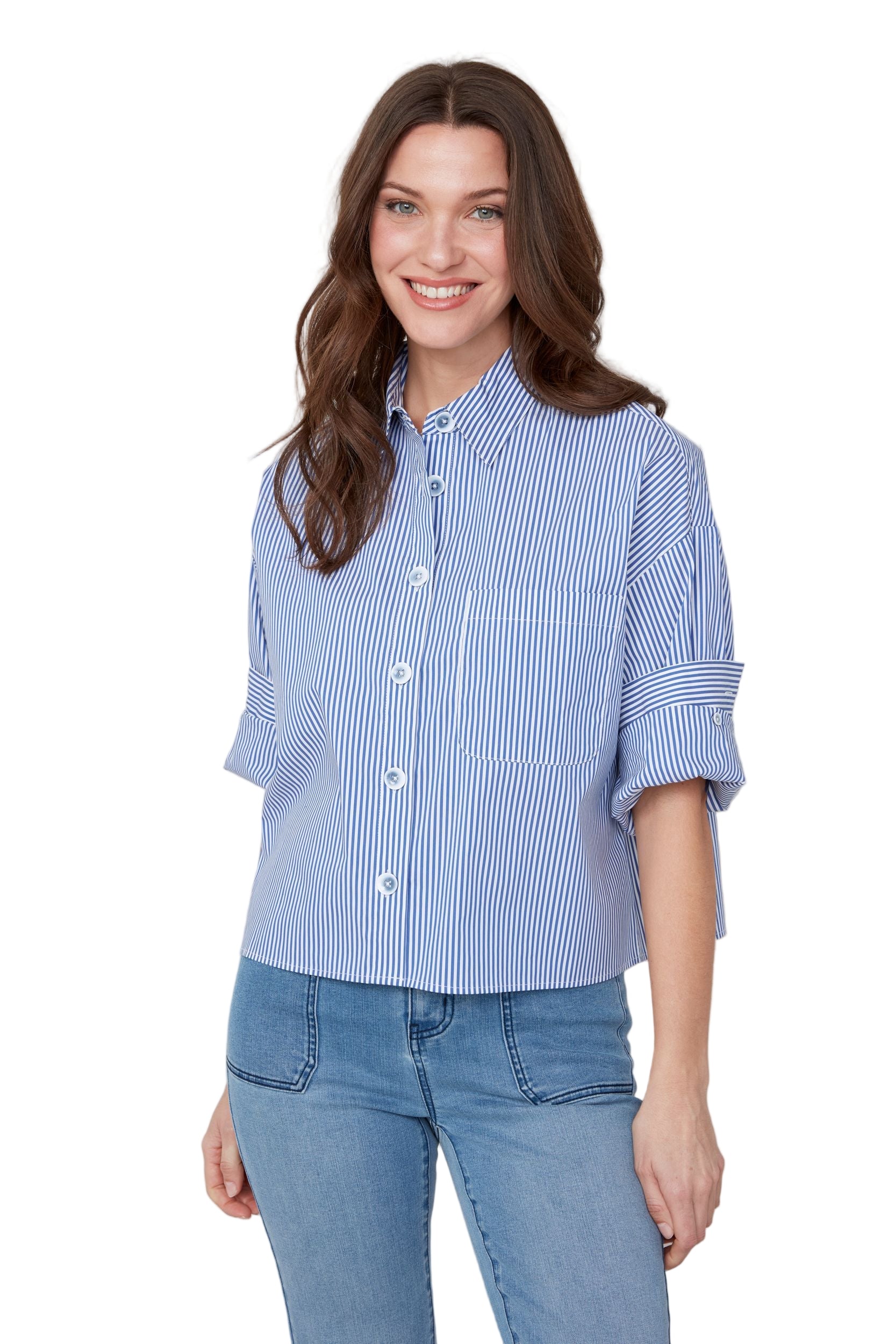 Renuar Blue & White Stripe Shirt – SuePatrick.com