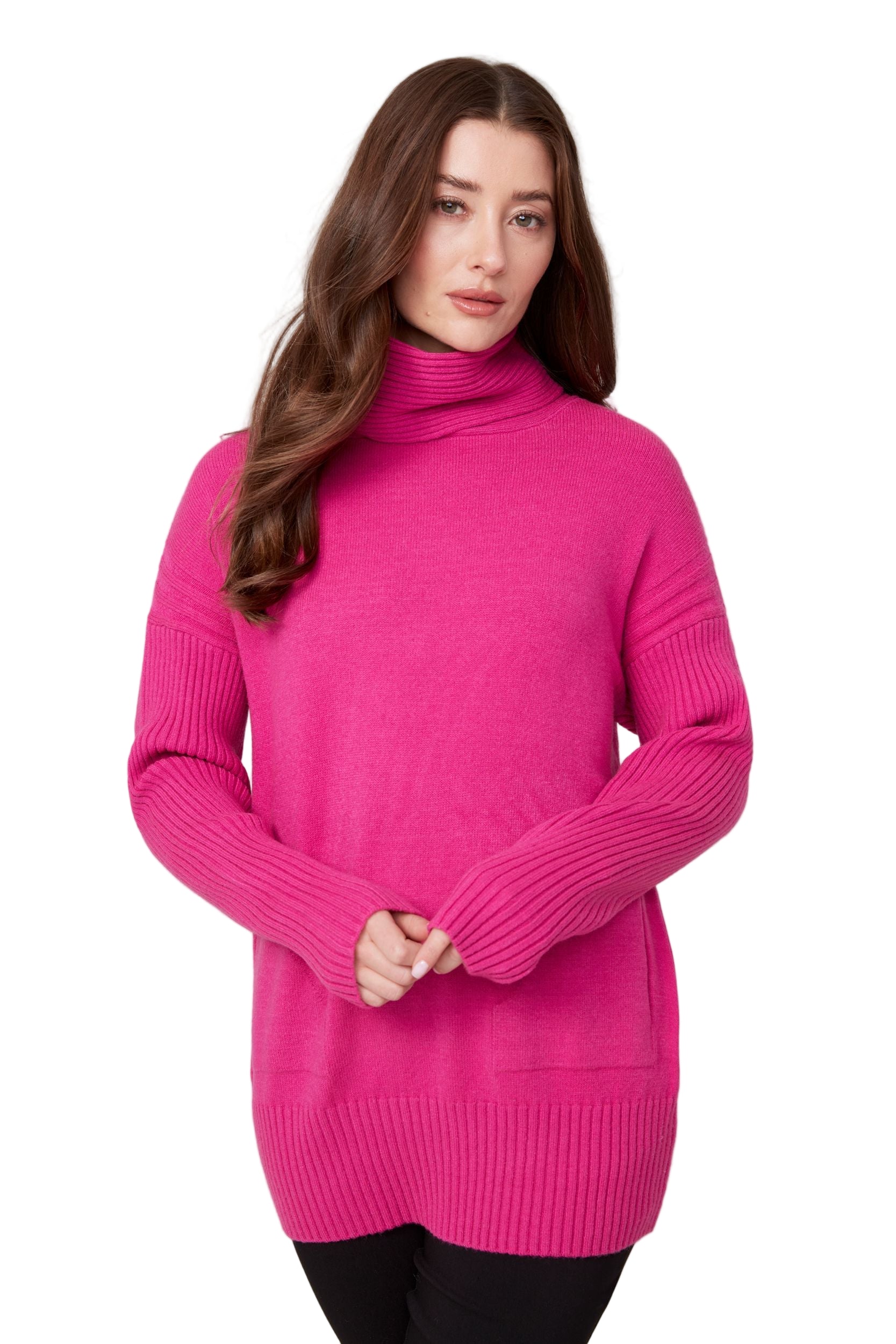 Renuar Cowl Neck Side Pockets Sweater (R6677-3391)(Mulberry ...