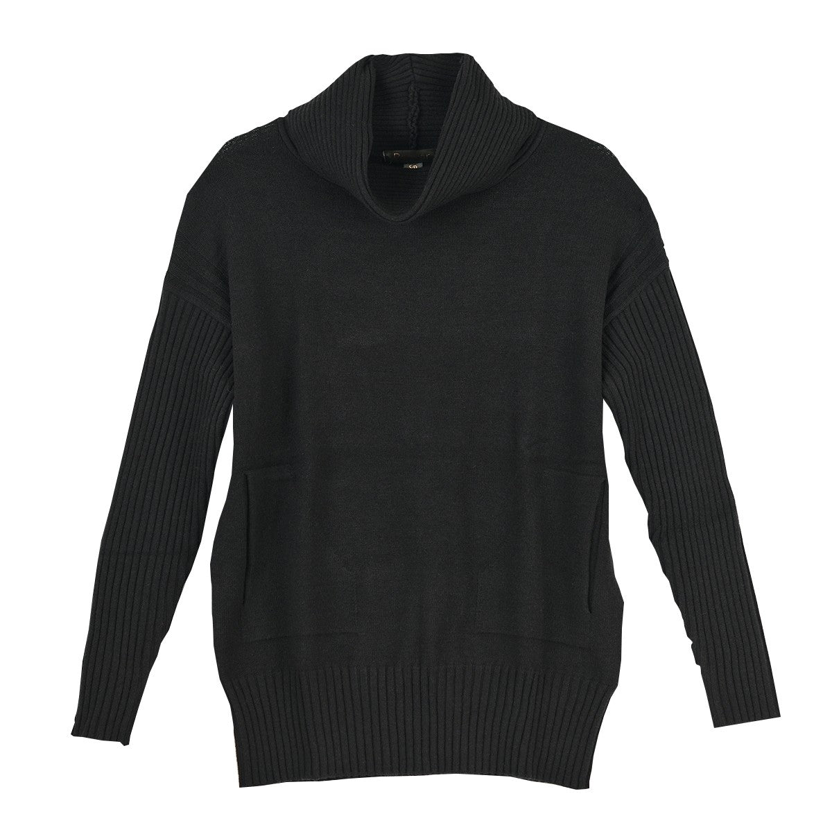 Renuar Cowl Neck Side Pockets Black Sweater (R6677-3391)(Black ...