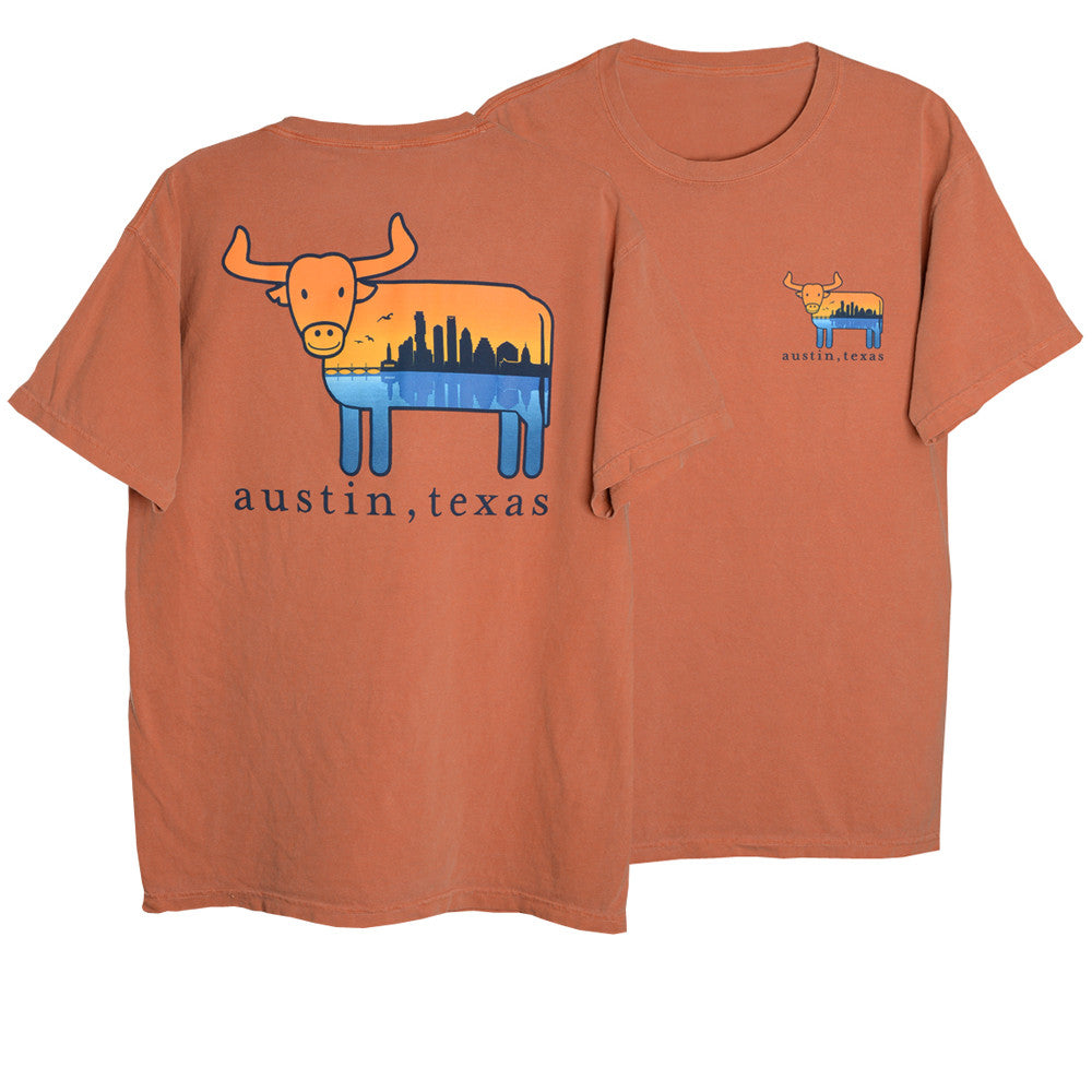 Austin the Hometown Steer Cityscape Tee (YAM) – SuePatrick.com