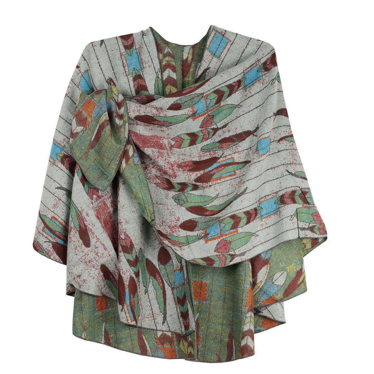 Rapti 100% Cashmere Feather Reversible Loop Shawl (#16) OLV/OFFWHT ...