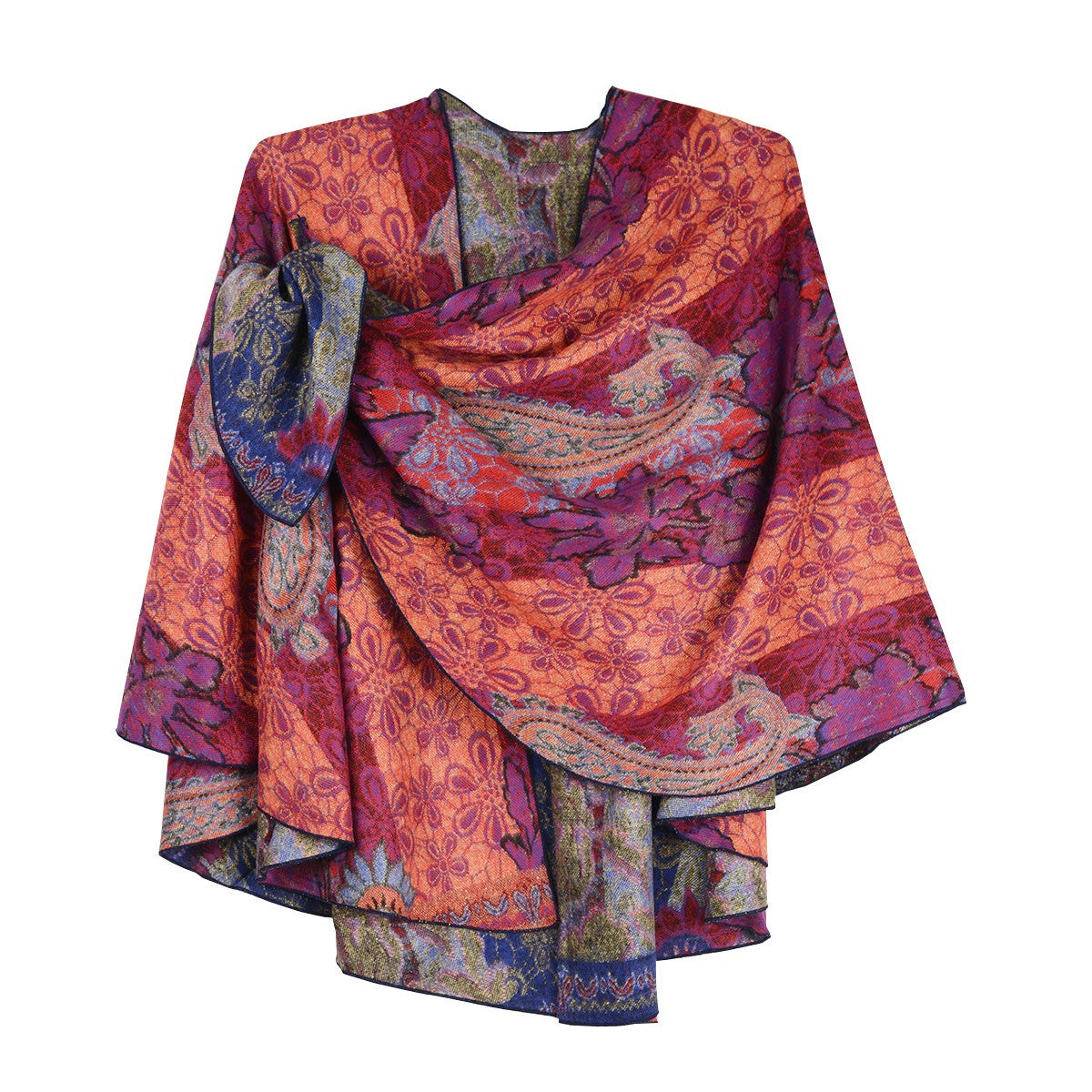 Rapti 100% Cashmere Reversible Loop Shawl (#2) FUCHSIA/CORAL-BLU/LTBLU ...
