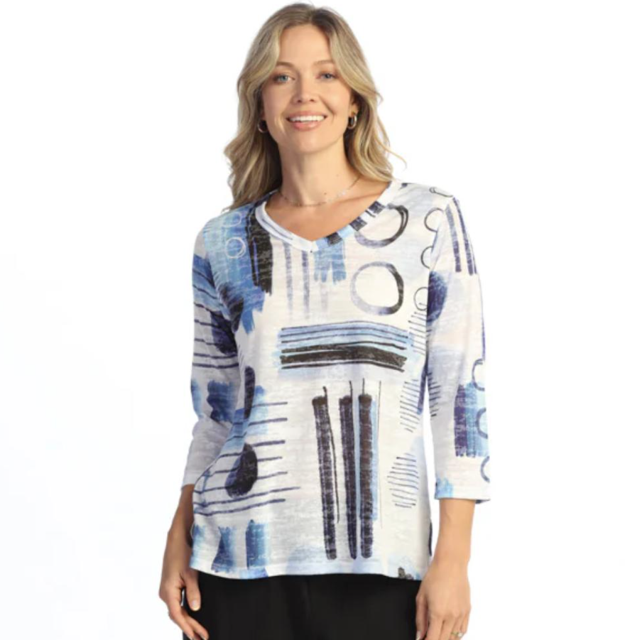 Jess & Jane Roxie Burnout V-Neck Top (46-2207)(Multi) – SuePatrick.com