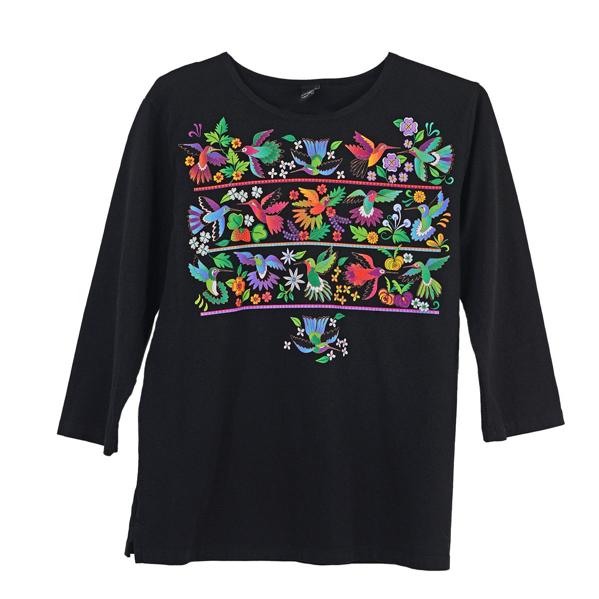 Sabaku Hummingbird Huipil 3/4 Sleeve Tee (MIDNGT) – SuePatrick.com
